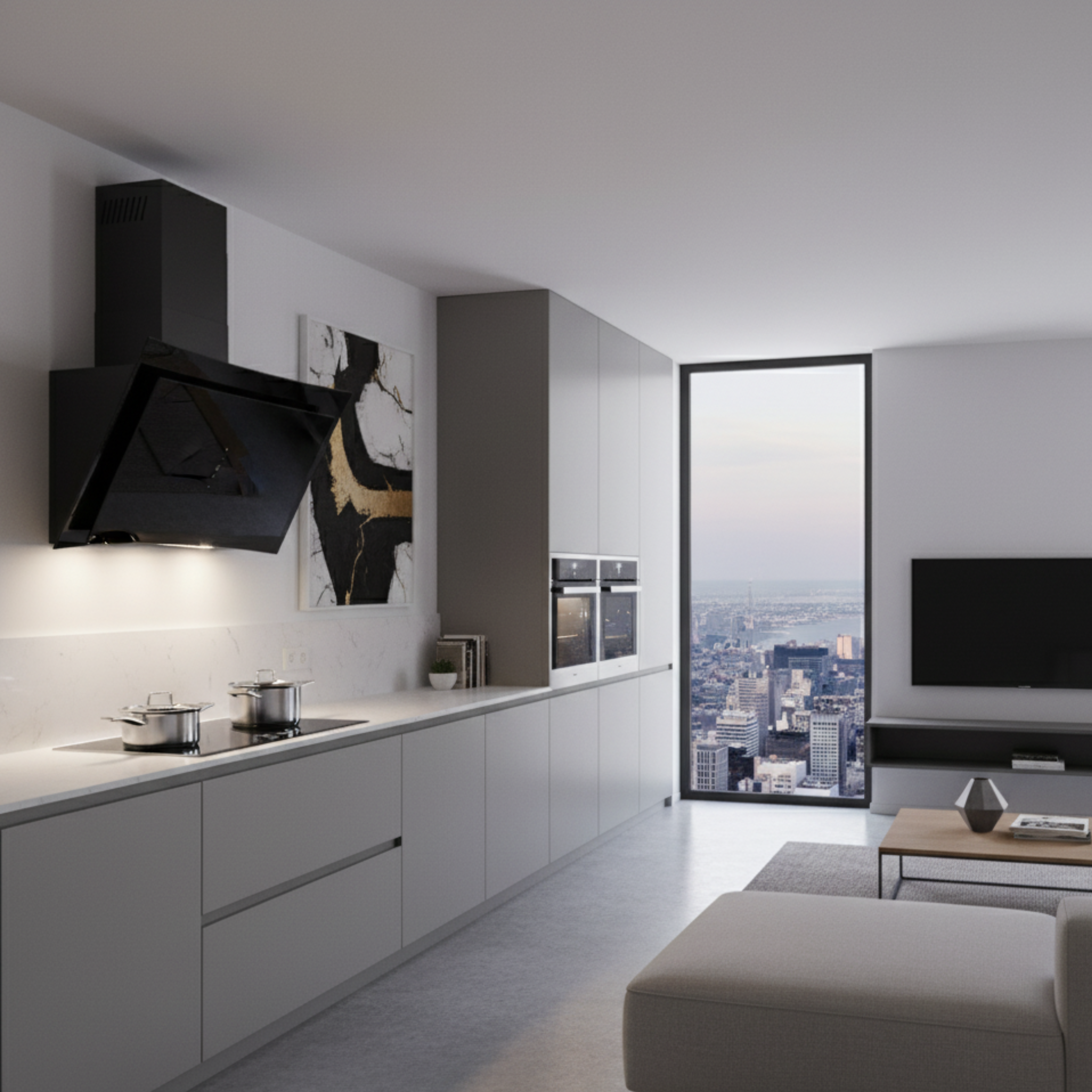 Angled Curved Glass Cooker Hood – Black Glass